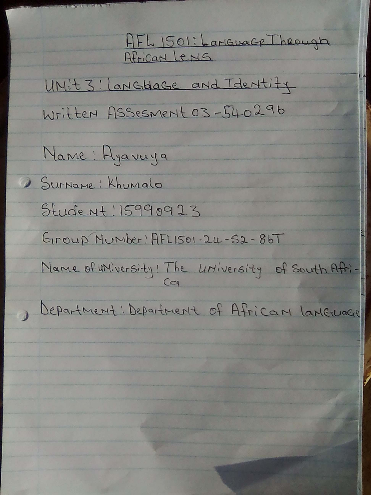 Aflassignment - assay if optional - AFL 1501: LaNGuaGe ThRough AfricaN ...