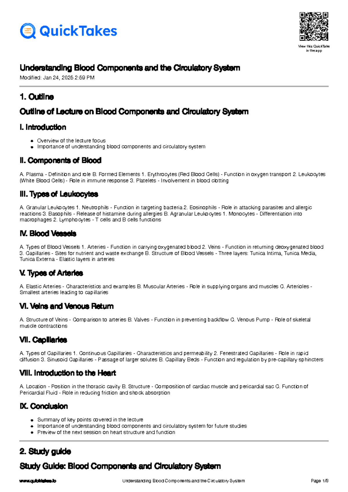 A&P 2 Lecture Notes: Blood Components & Circulatory System Review - Studocu