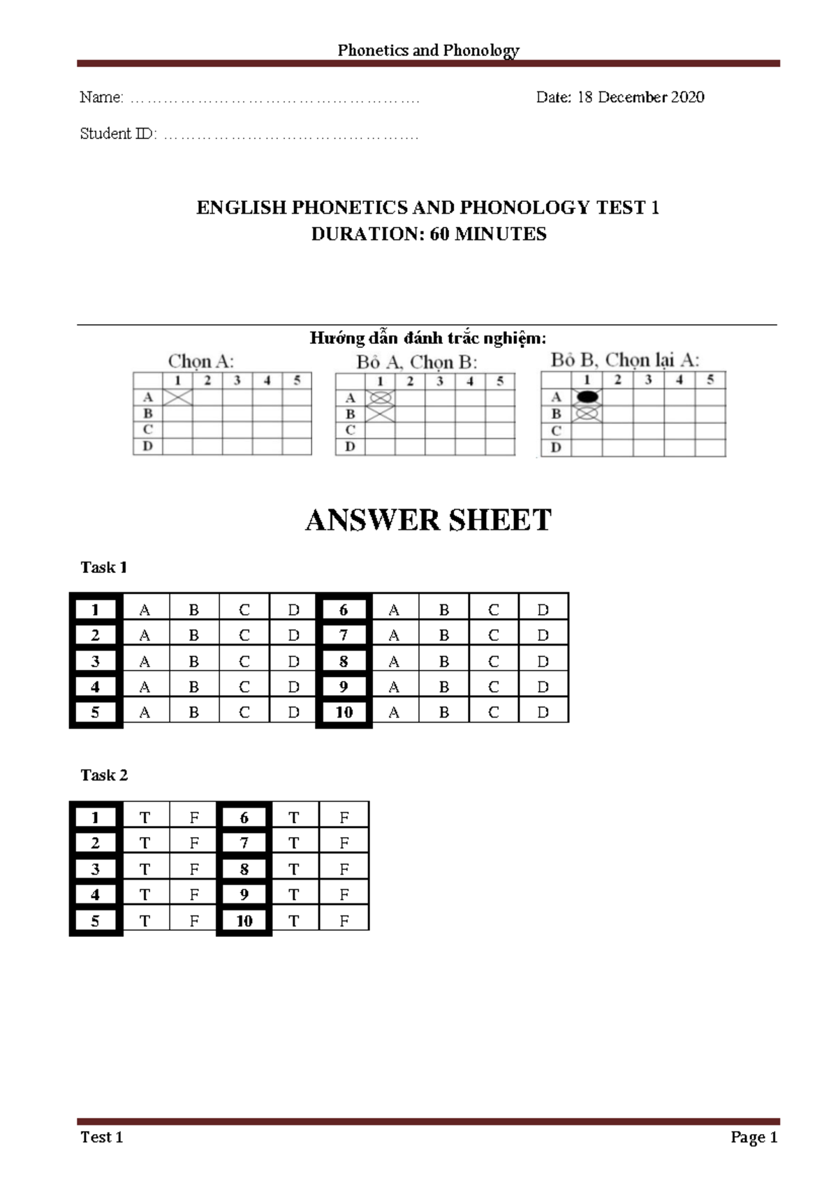 ENGLISH PHONETICS AND PHONOLOGY TEST 1 - SAMPLE QUESTIONS - Studocu