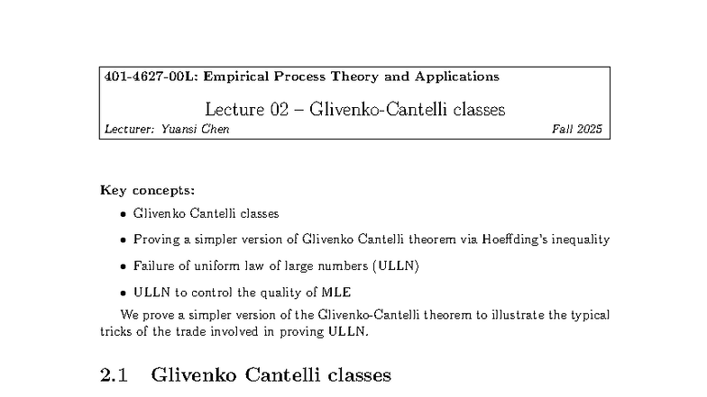 Lecture 02: Empirical Process Theory & Glivenko-Cantelli Applications ...