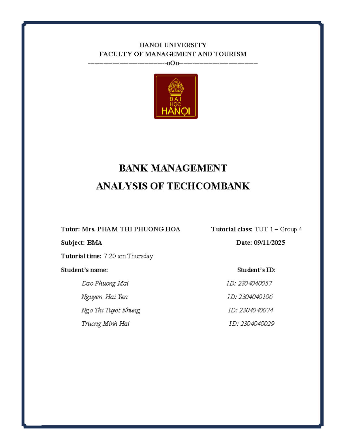 Final Report on Techcombank's Financial Performance & Risk Management ...
