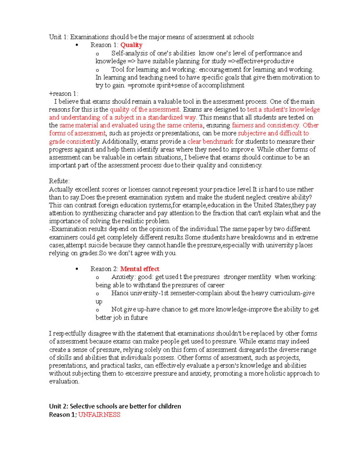 Negative - Unit 1: Examinations should be the major means of assessment ...
