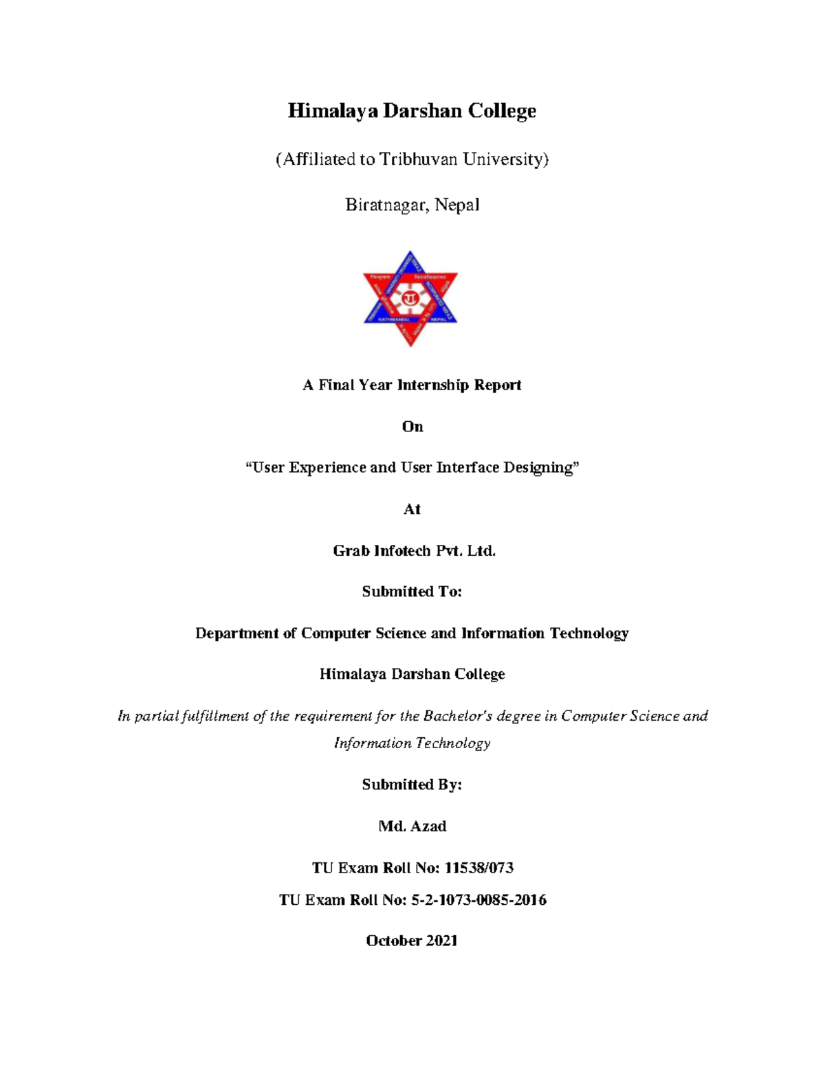 552311350 Final Year Internship Report on UX/UI Design by Md. Azad ...