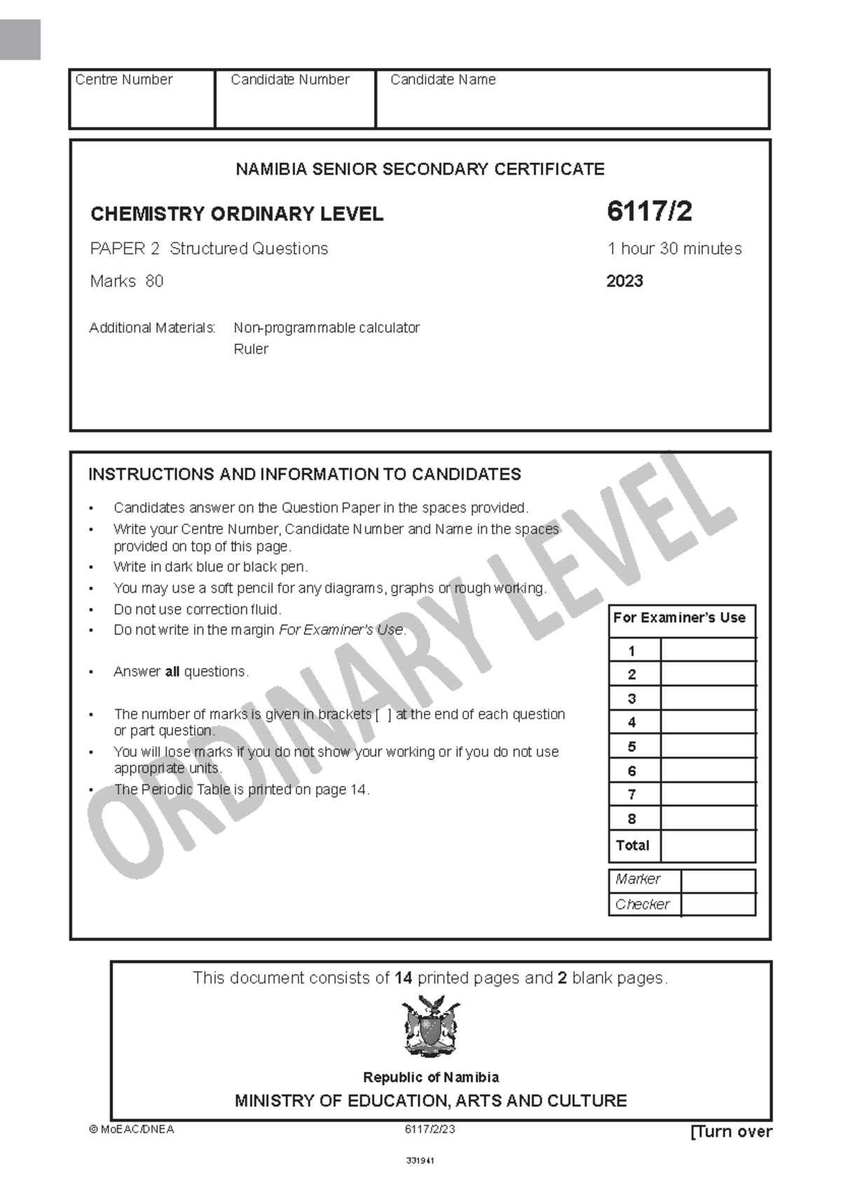 NSSC Chemistry O Level Paper 2 - Structured Questions 2023 - Studocu