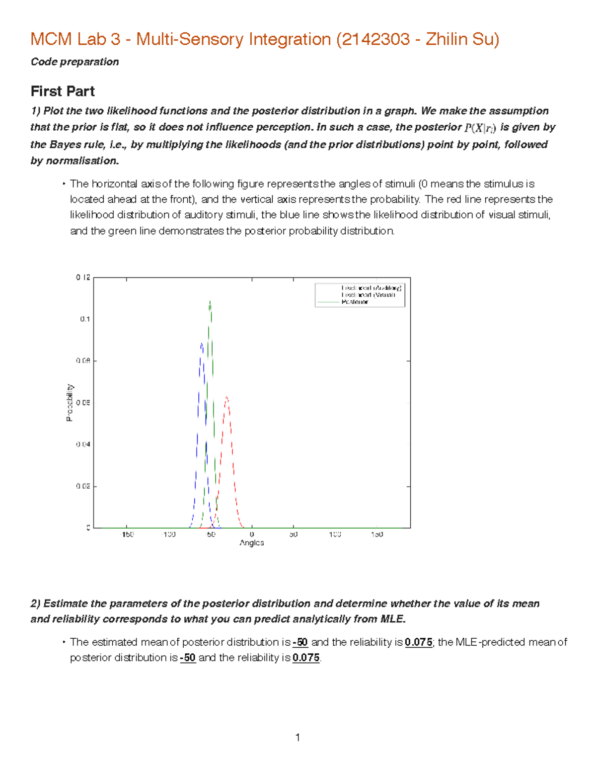 MCM Lab 3: Multisensory Integration and Posterior Analysis (2142303 ...