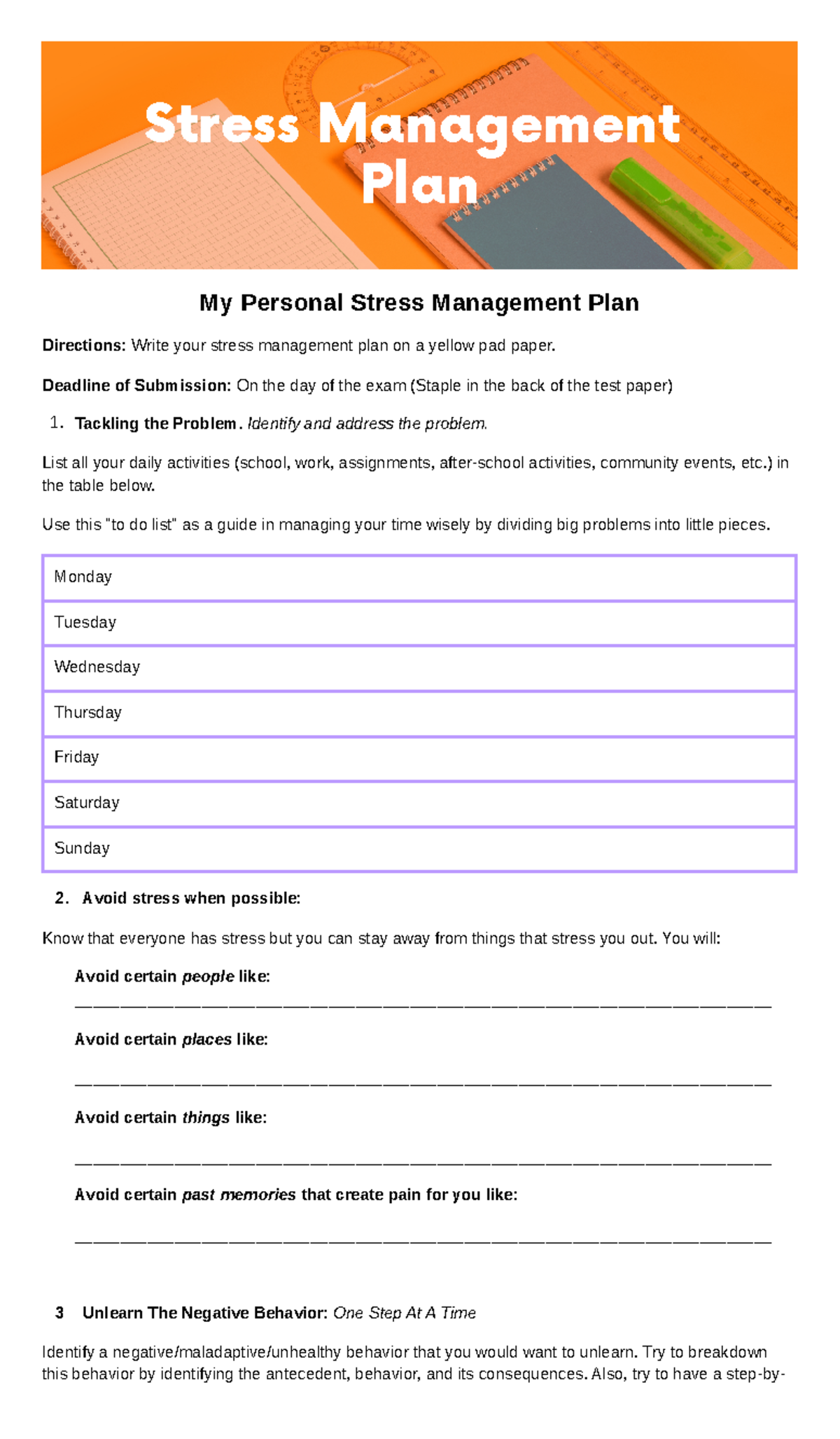 Personal Stress Management Plan: Strategies & Steps for Success - Studocu