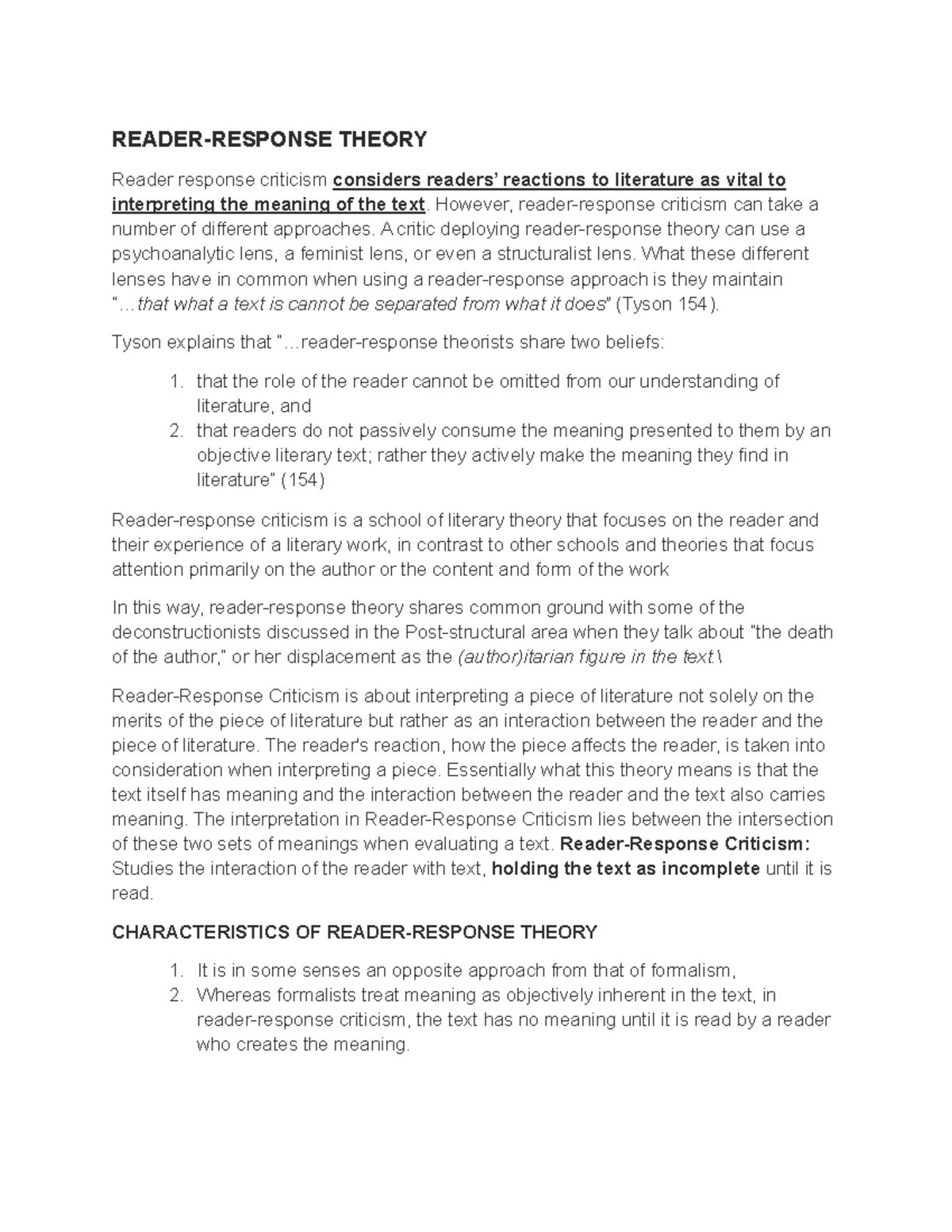 Reader- Response Theory - READER-RESPONSE THEORY Reader response ...