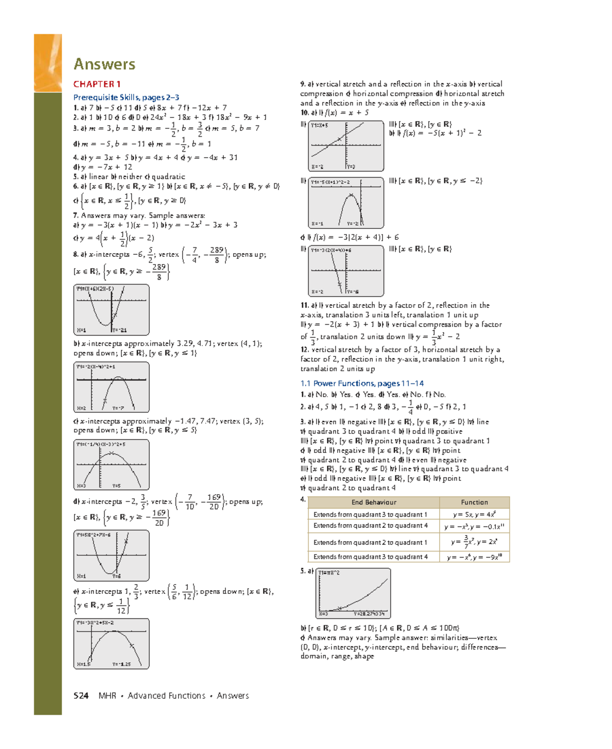 Answers MHR Advanced Functions - Test Solutions - Studocu