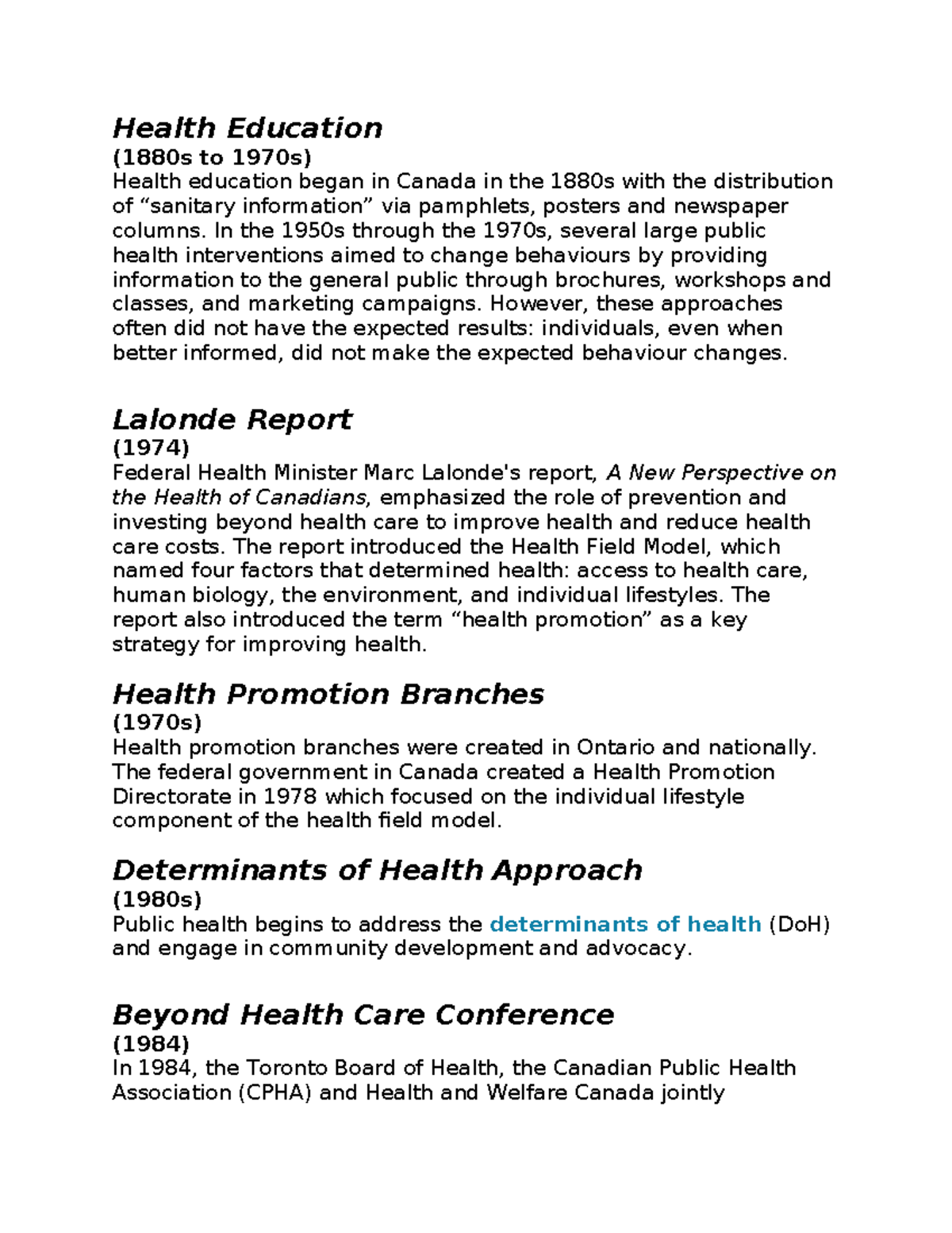 Health Promotion Module 1: History and Development (1880s-1970s) - Studocu