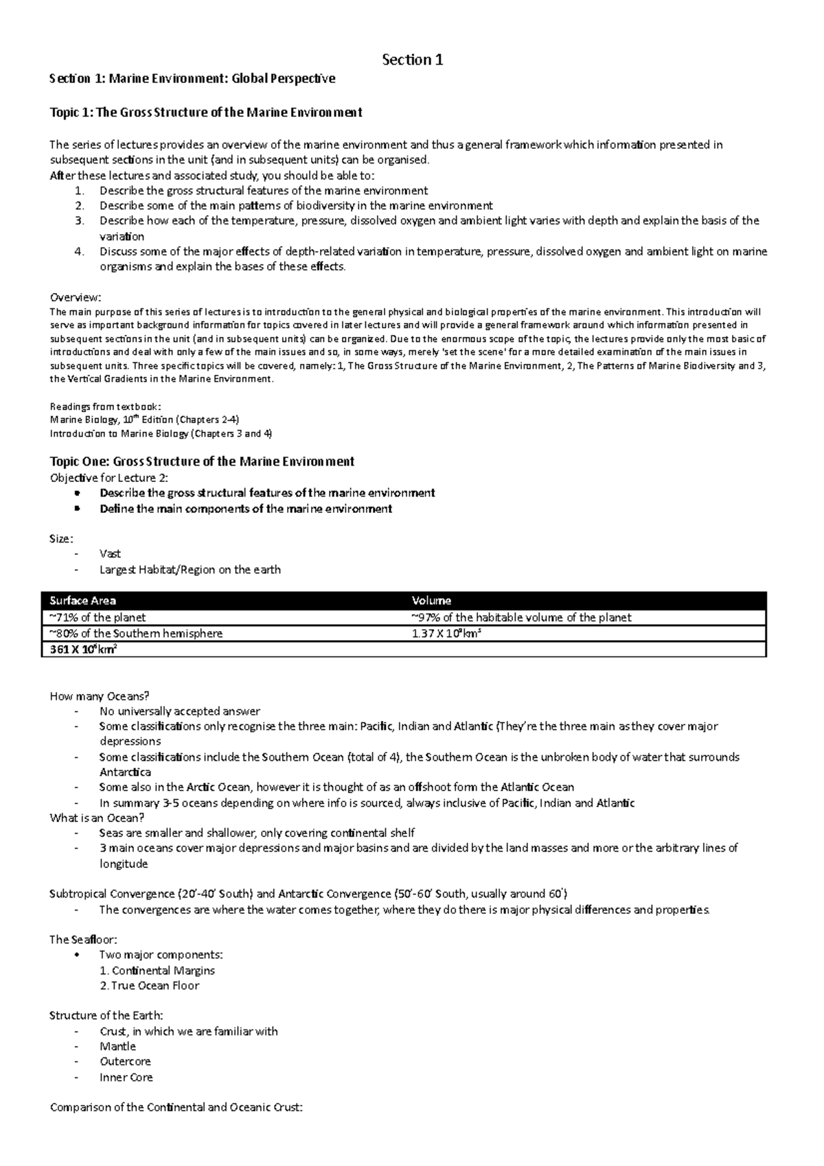 Lecture Notes - Section 1: Marine Environment Overview & Biodiversity ...