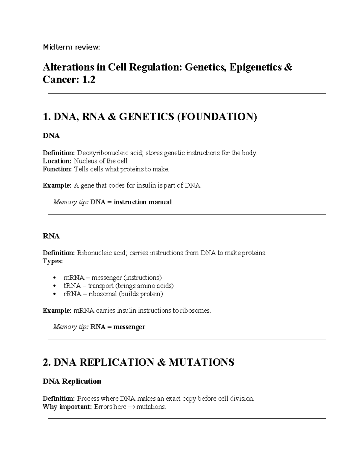 Midterm Review: Cell Regulation, Genetics, and Cancer Concepts - Studocu