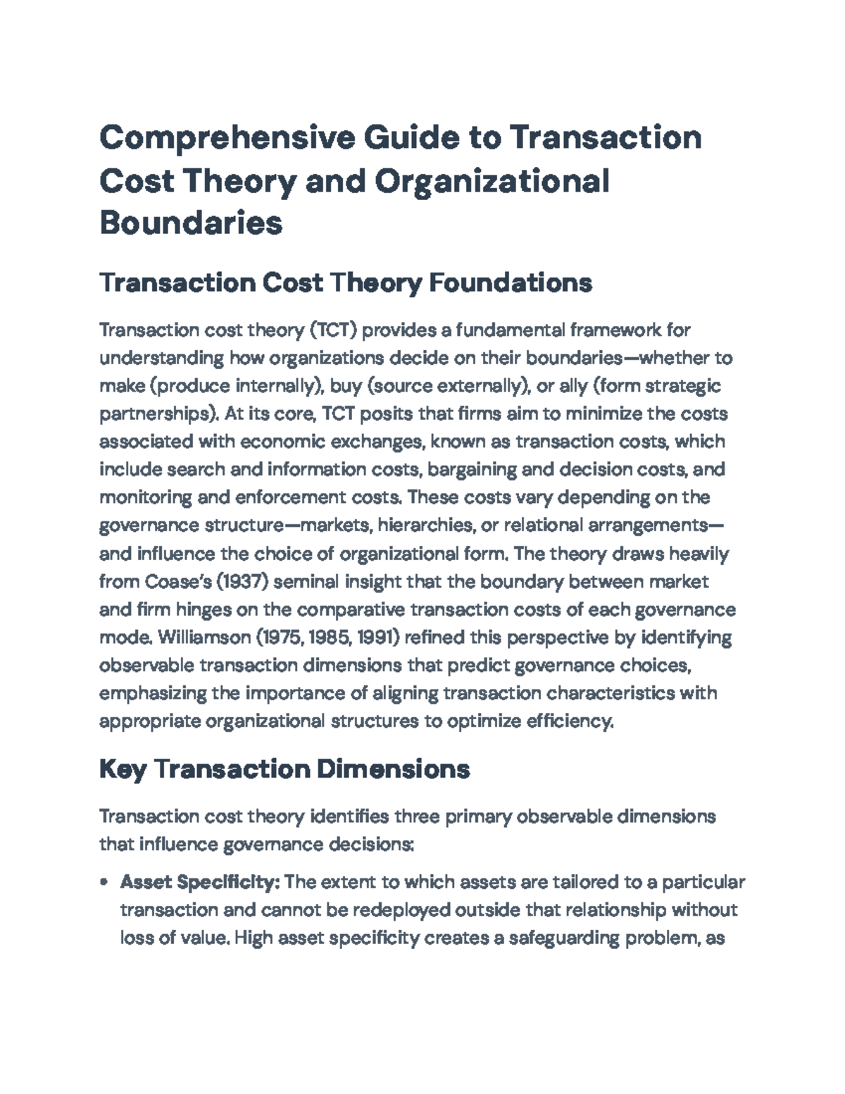 Comprehensive Guide to Transaction Cost Theory (TCT) in Org Boundaries ...