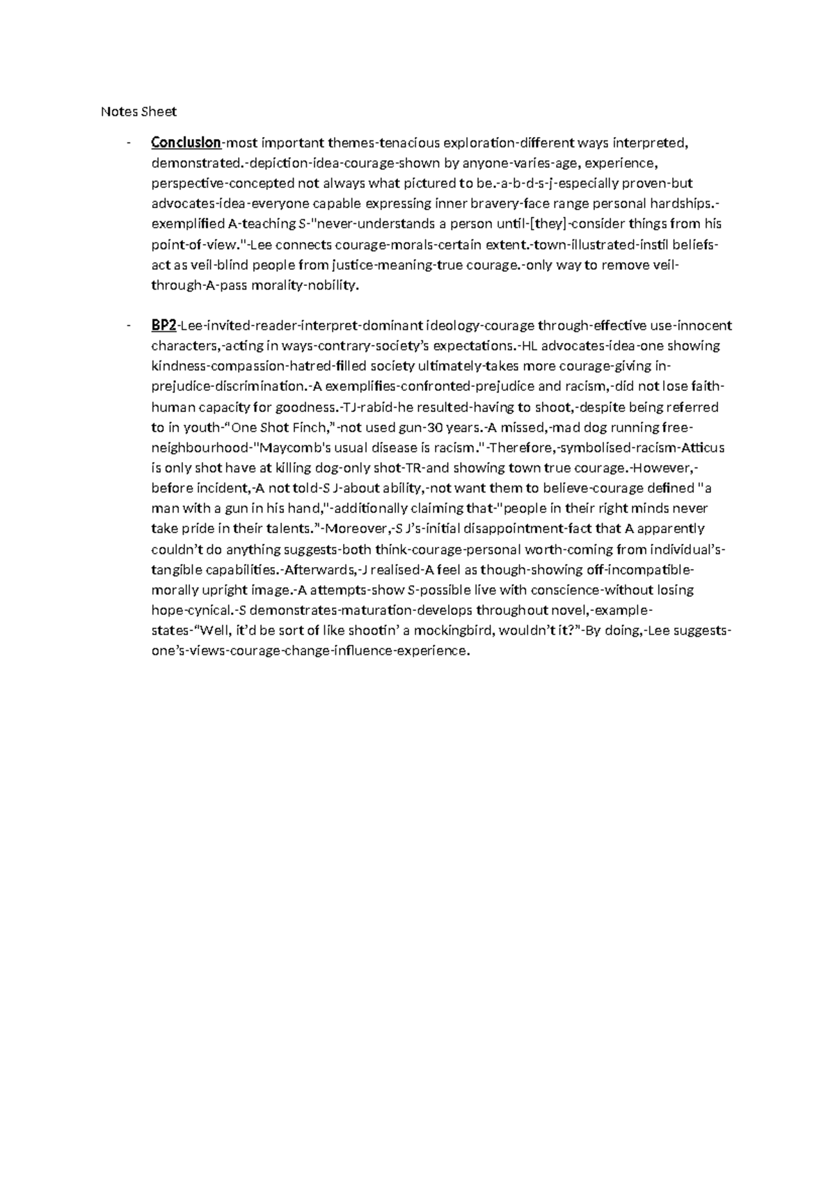 Notes Sheet - To Kill a Mockingbird Analysis - Studocu