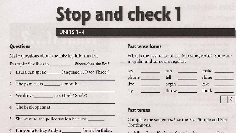 Stop and Check 1: Past Tense Forms & Questions (ENG101) - Studocu