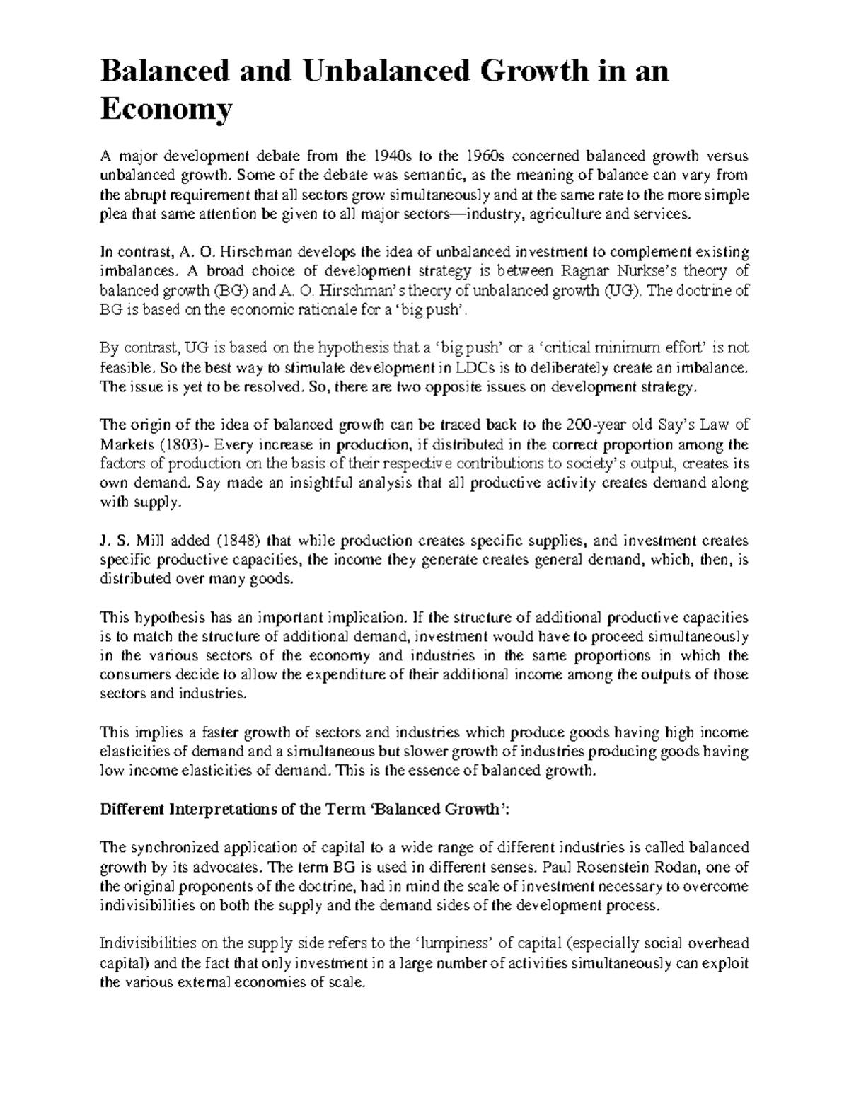 Balanced and Unbalanced Growth in an Economy - Balanced and Unbalanced ...