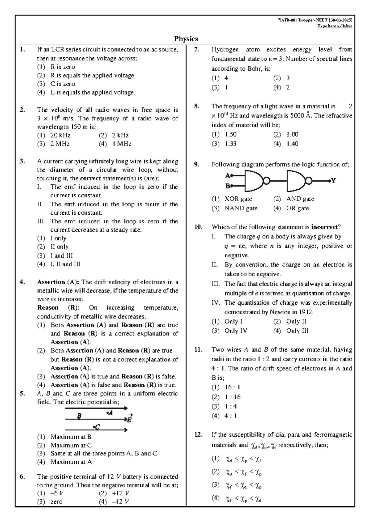 Physics 1: Complete Syllabus & Practice Sheet - Studocu
