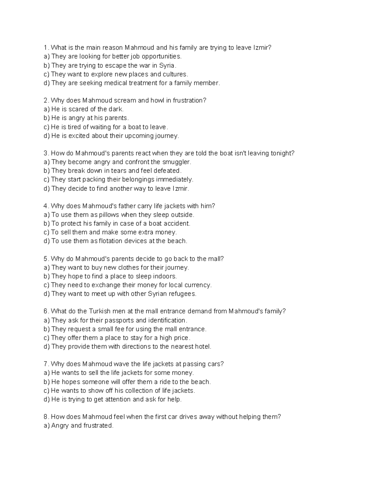 Refugee - Alan Gratz - Chapter 4 - What is the main reason Mahmoud and his family are trying to ...