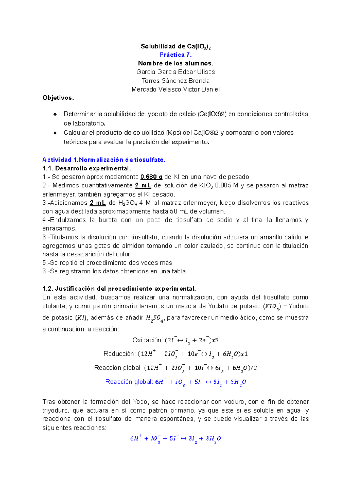 Práctica 7 de Química - Solubilidad de Ca(IO3)2 y Cálculo de Kps - Studocu