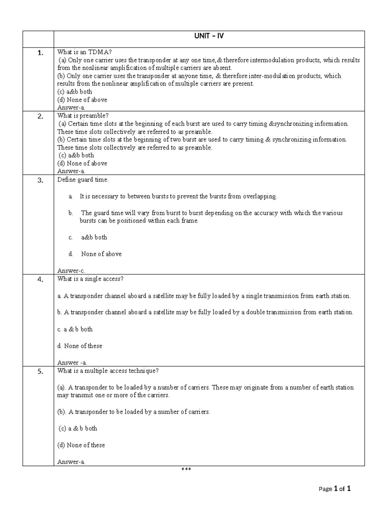 Quiz-4: TDMA Concepts and Definitions in Satellite Communication - Studocu