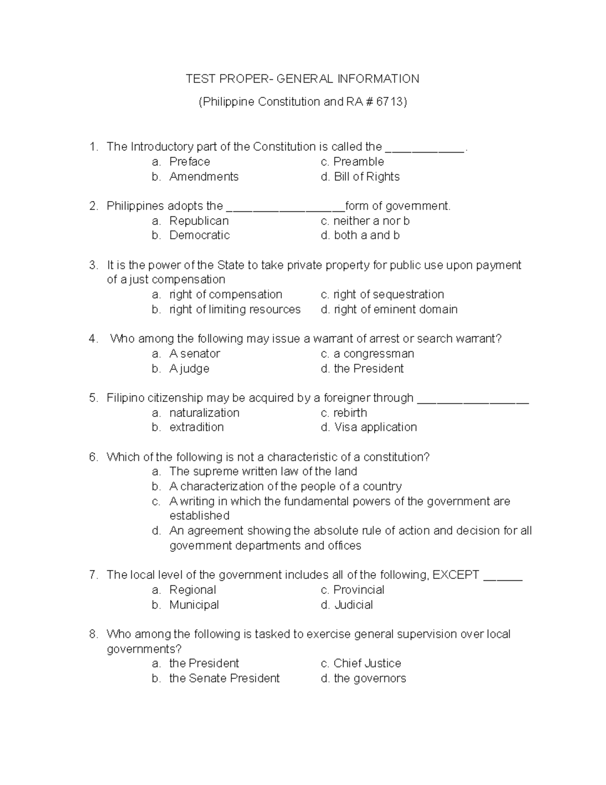 LET Review - General Info Test Proper Practice Exam - Studocu