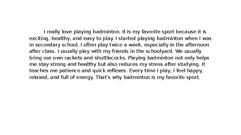 Why Badminton is My Favorite Sport: A Personal Reflection - Studocu