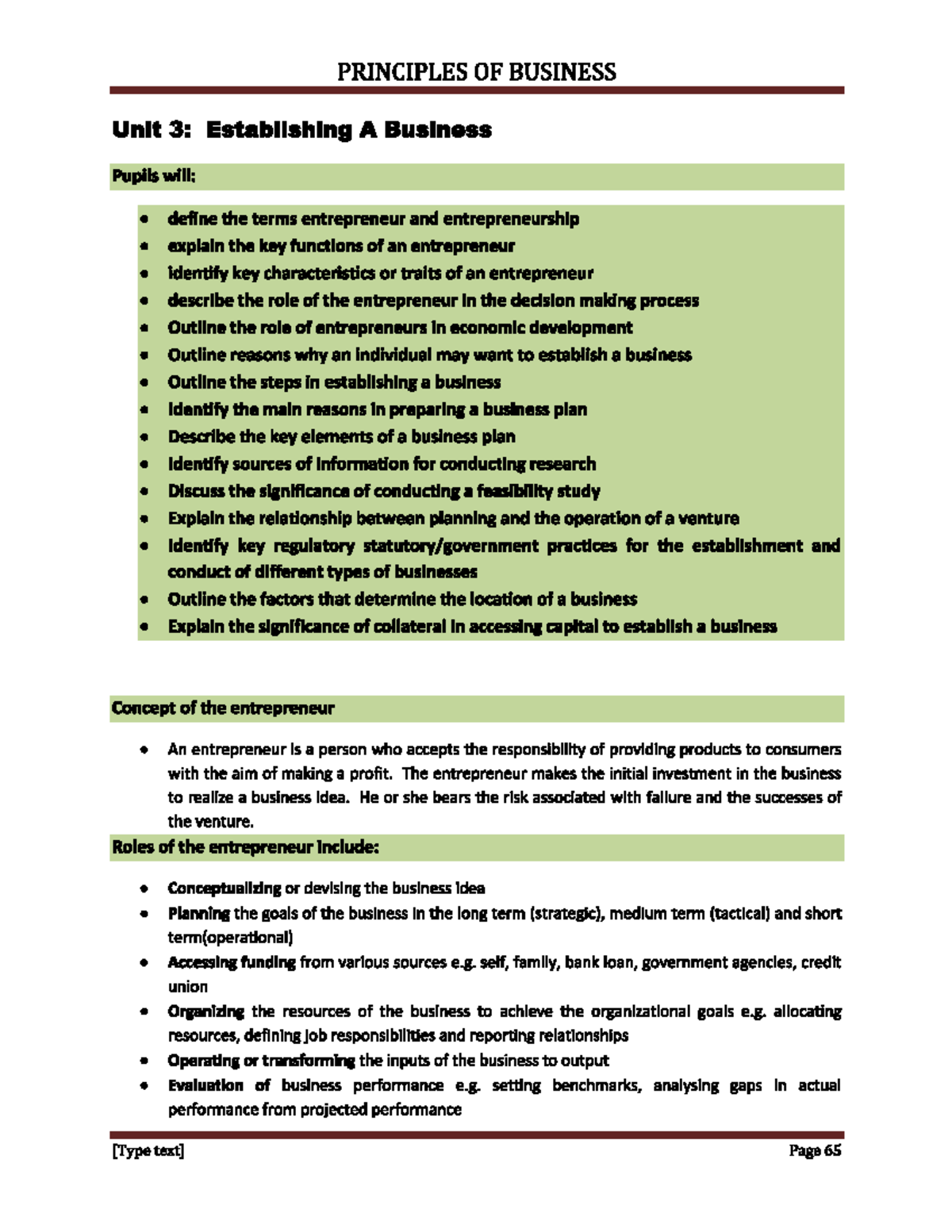 Unit 3 - Establishing a Business: Key Entrepreneurial Concepts and ...