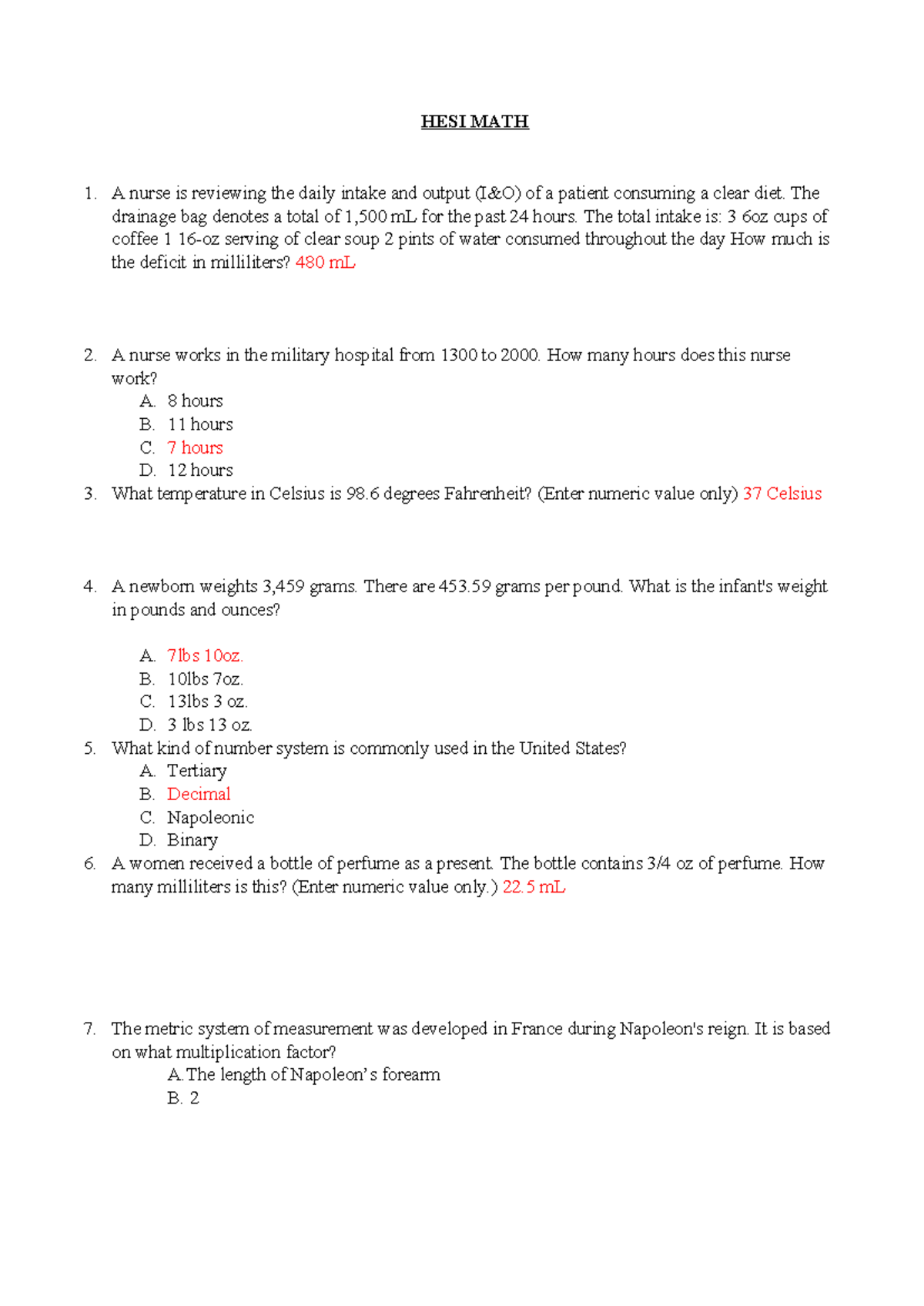 HESI Math Questions & Answers Study Guide for Final Exam Review - Studocu