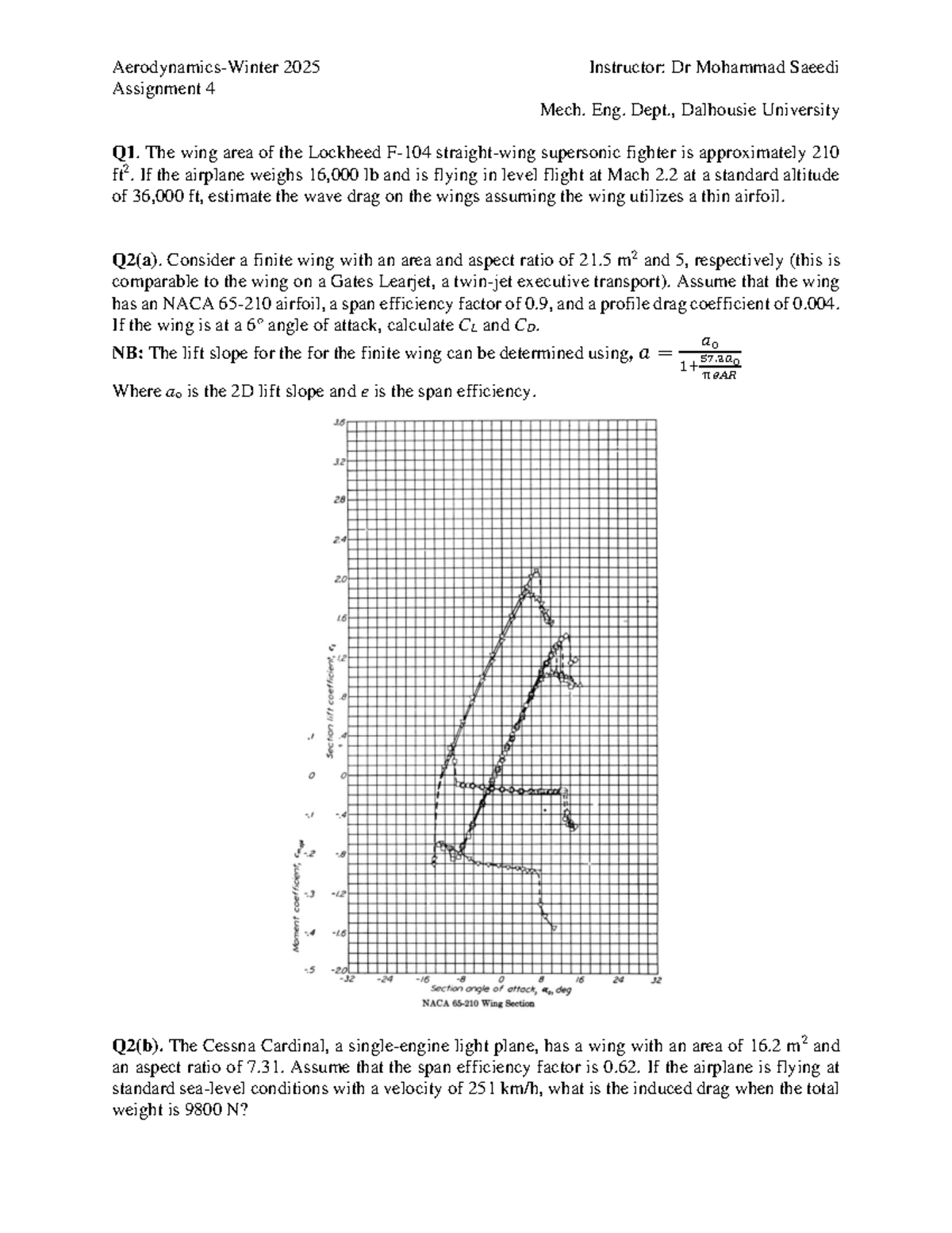 Assignment 4 - Aerodynamics-Winter 2025 Instructor: Dr Mohammad Saeedi ...