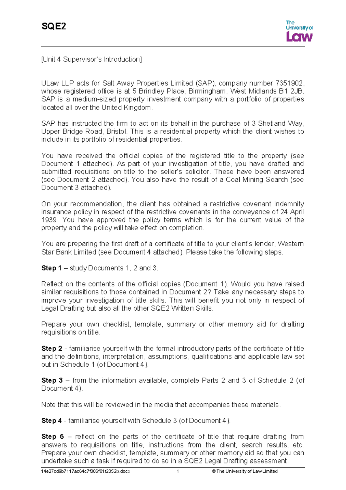 SQE2 Certificate of Title for 3 Shetland Way, Bristol - Legal Drafting ...
