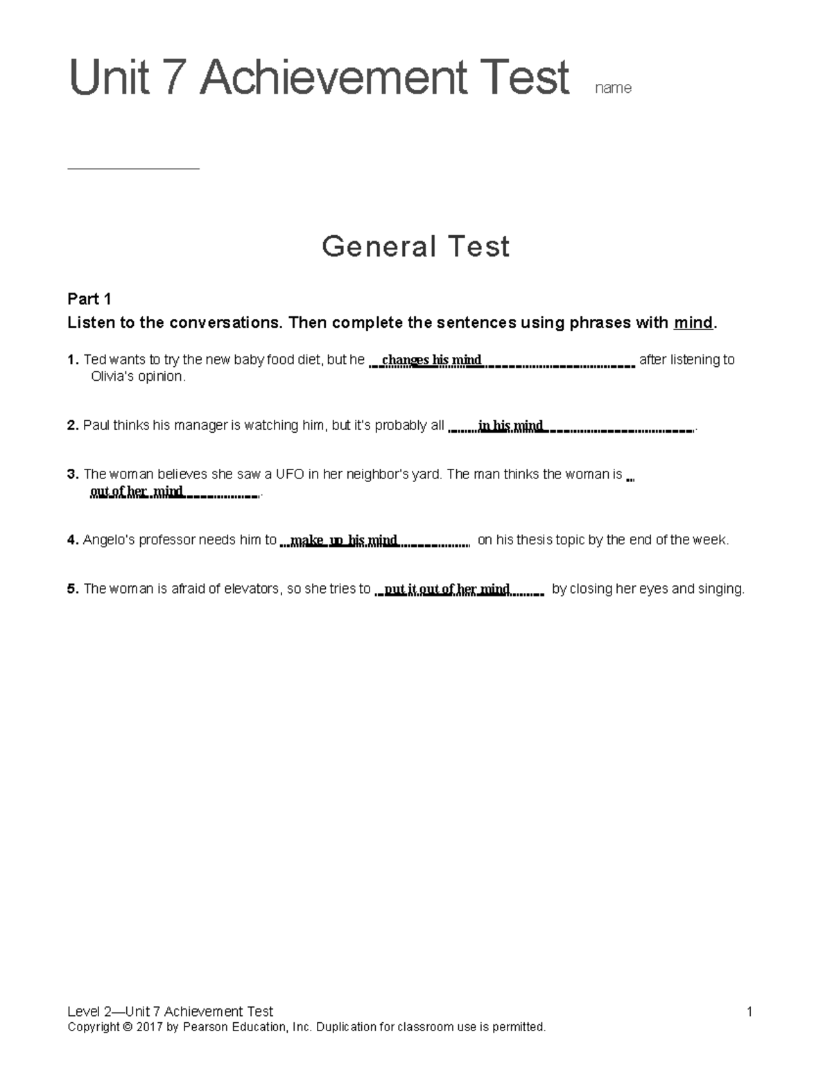 Unit 7 Achievement Test Overview - Listening, Sentences, and Illusions ...