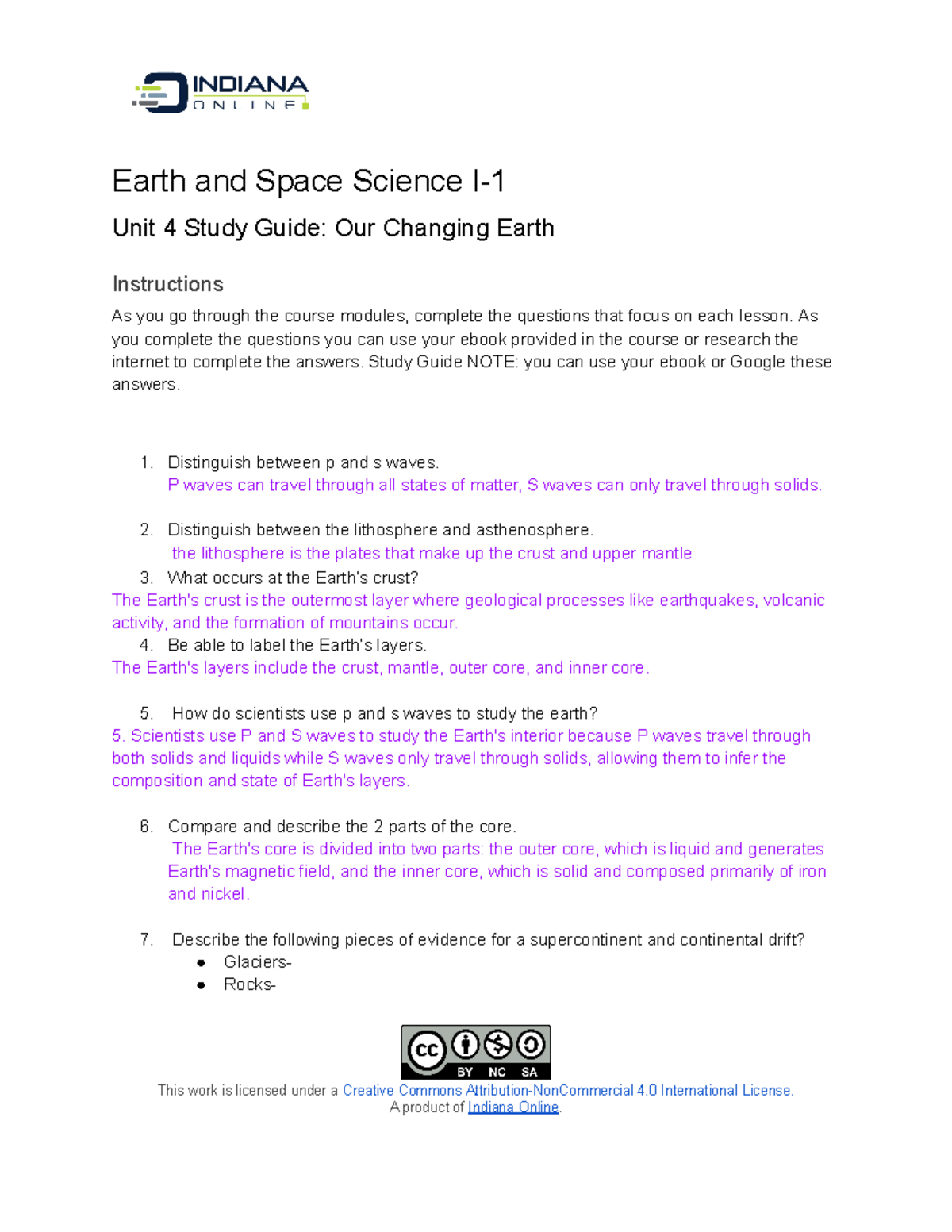 Perusquia Unit 4 Study Guide Our Changing Earth - Earth and Space ...