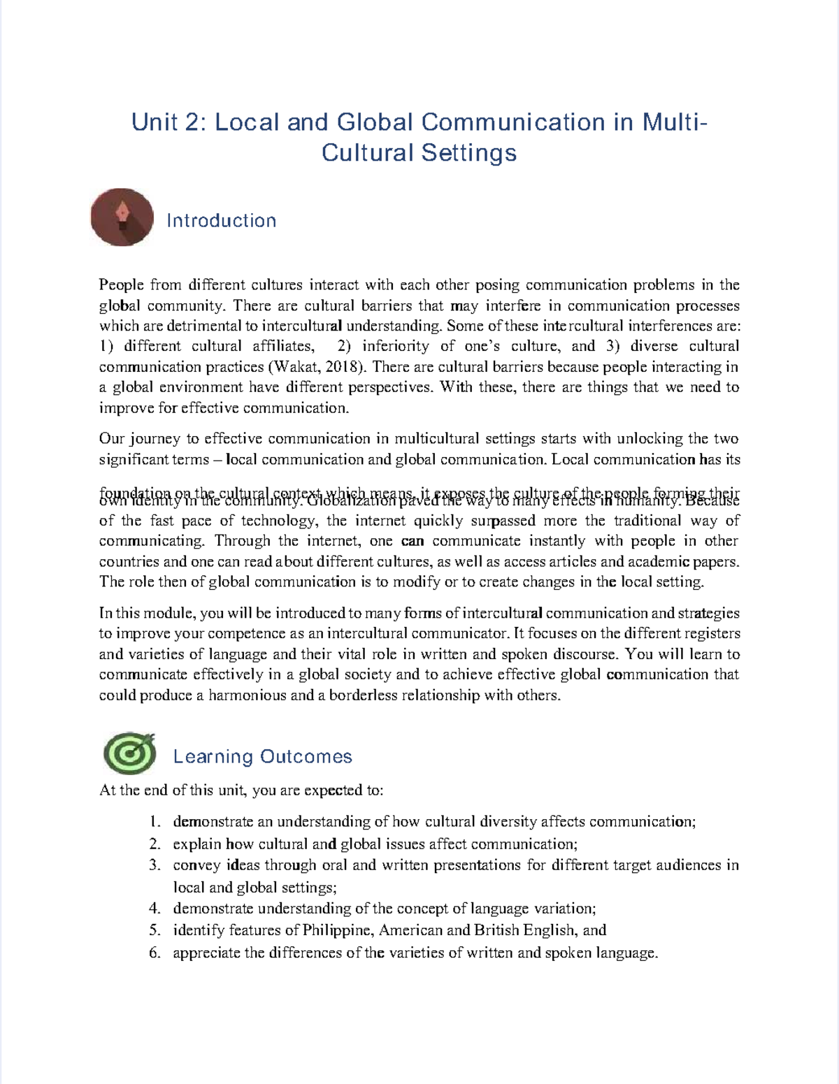 Local and Global Communication in Multi-Cultural Settings (COMM 101 ...