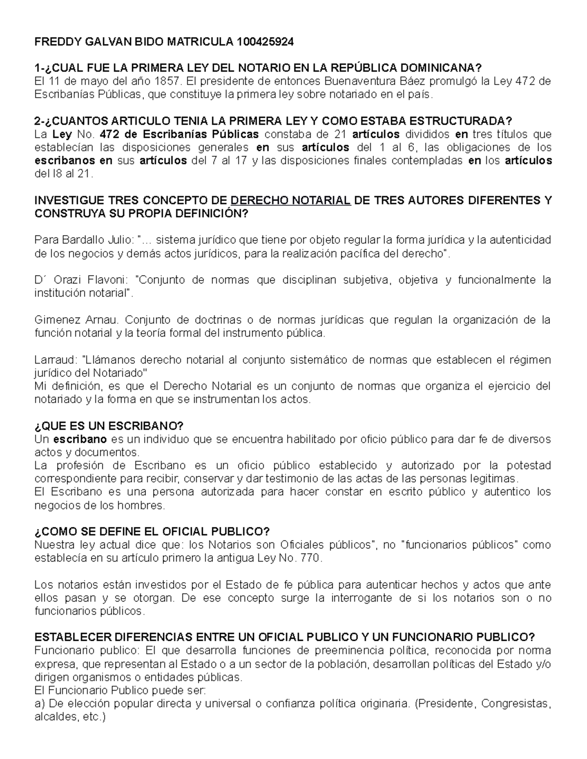 Análisis y Definición de la Ley 472 del Notariado en RD - Studocu