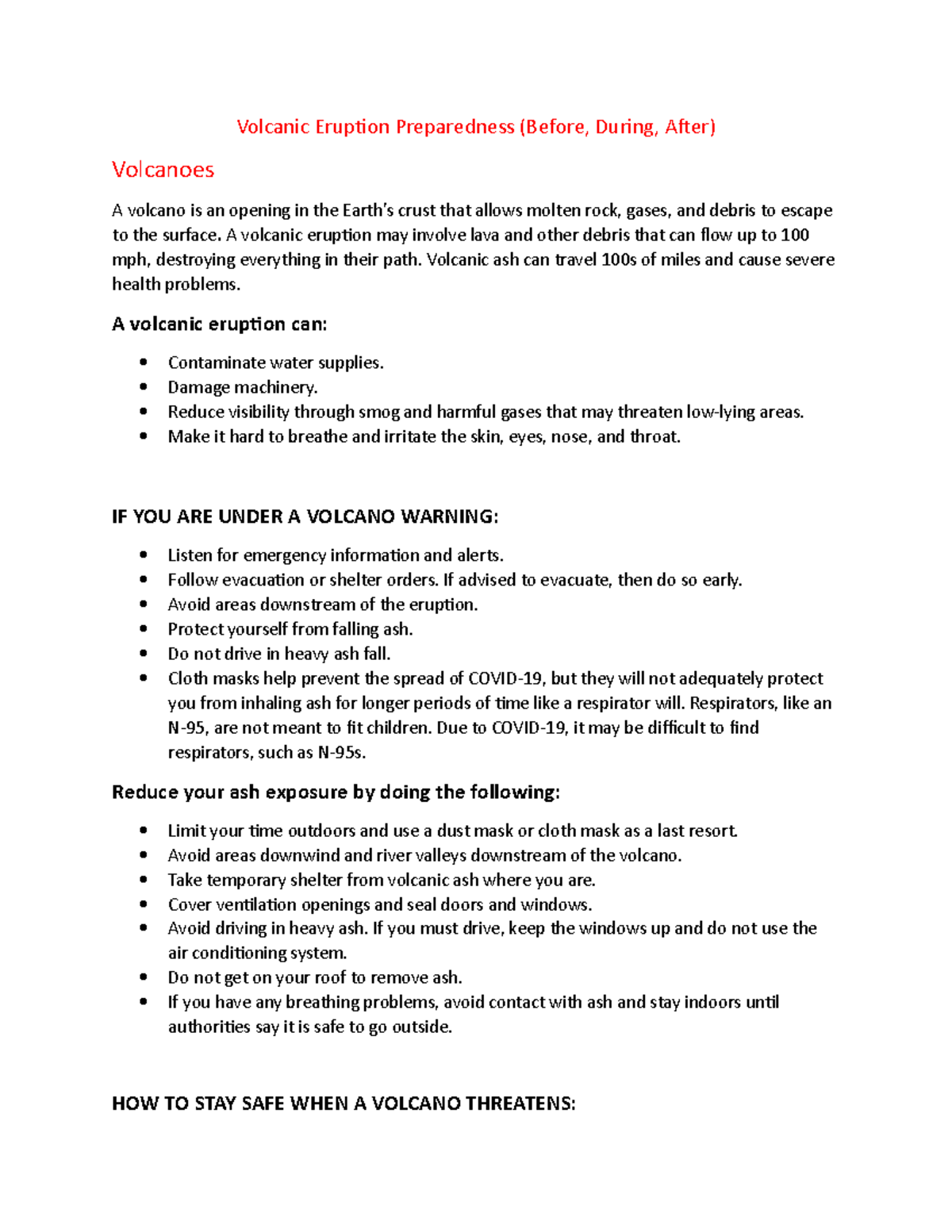 Volcanic Eruption Preparedness: Key Safety Tips and Guidelines - Studocu