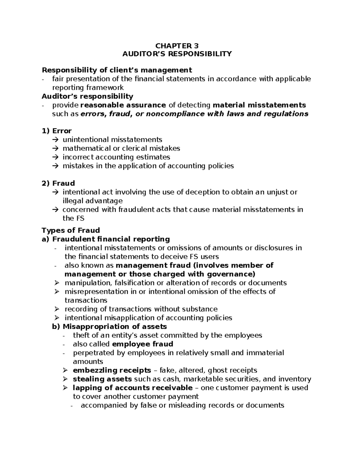 CHAPTER 3: MANAGEMENT RESPONSIBILITY IN FINANCIAL STATEMENTS - Studocu