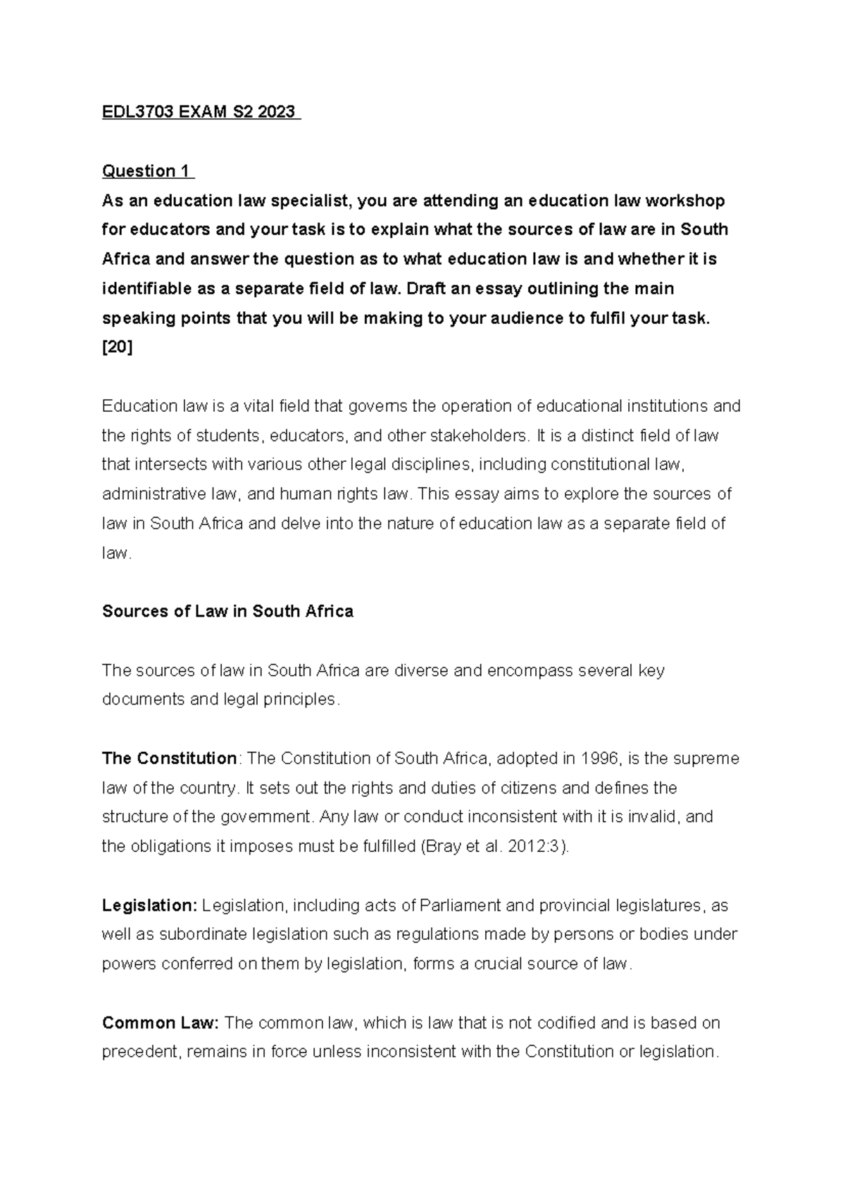 EDL3703 S2 2023 Exam: Education Law Sources & Case Analysis - Studocu