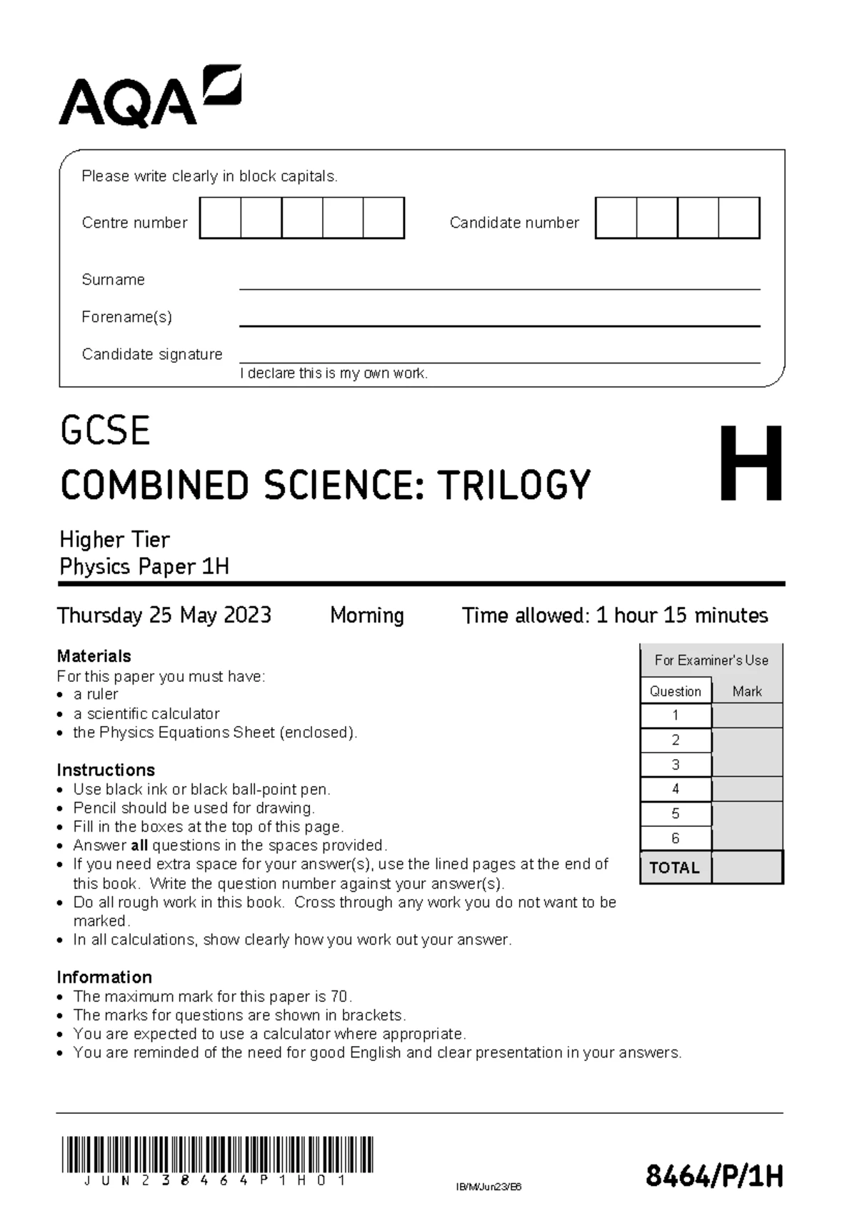 2022 AQA GCSE Higher Physics Paper 2 MS - GCSE PHYSICS 8463/2H Paper 2 ...