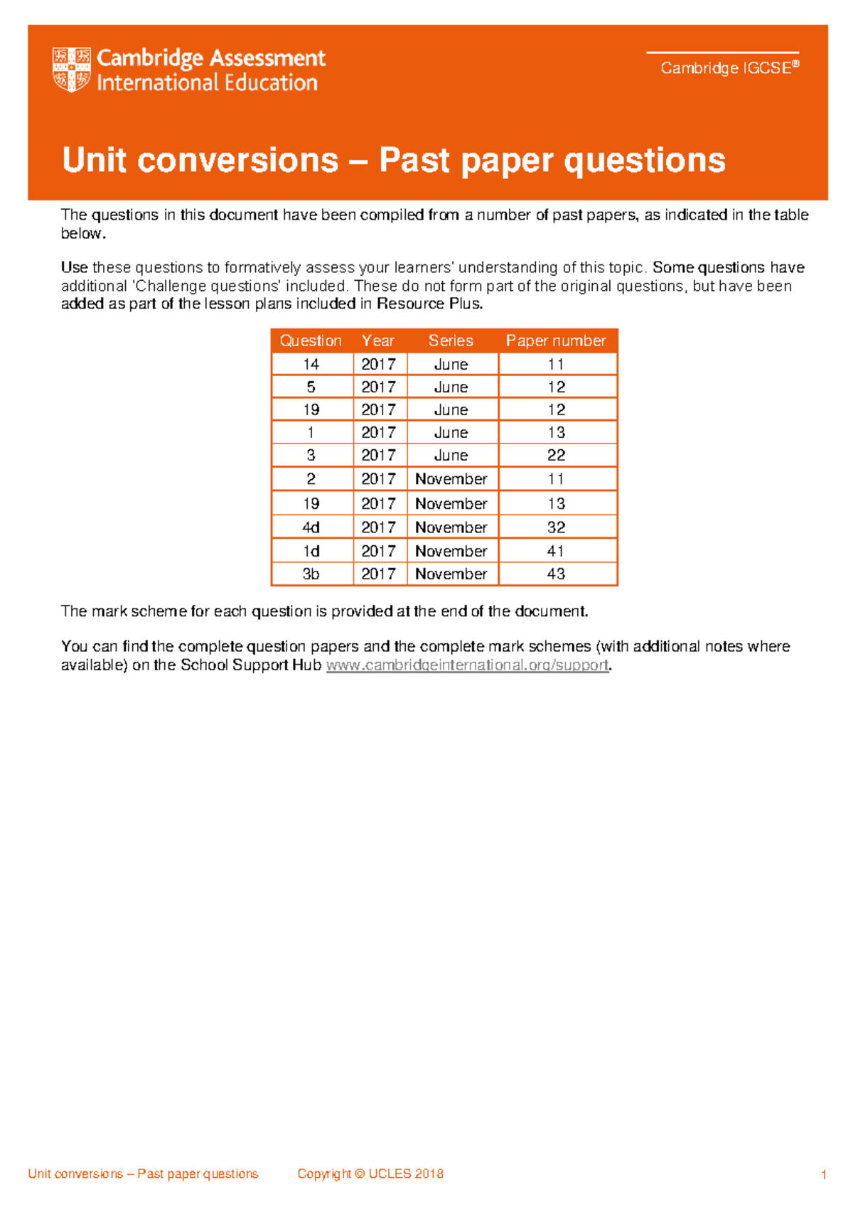 Unit Conversions: Past Paper Questions for 0580 IGCSE Science - Studocu