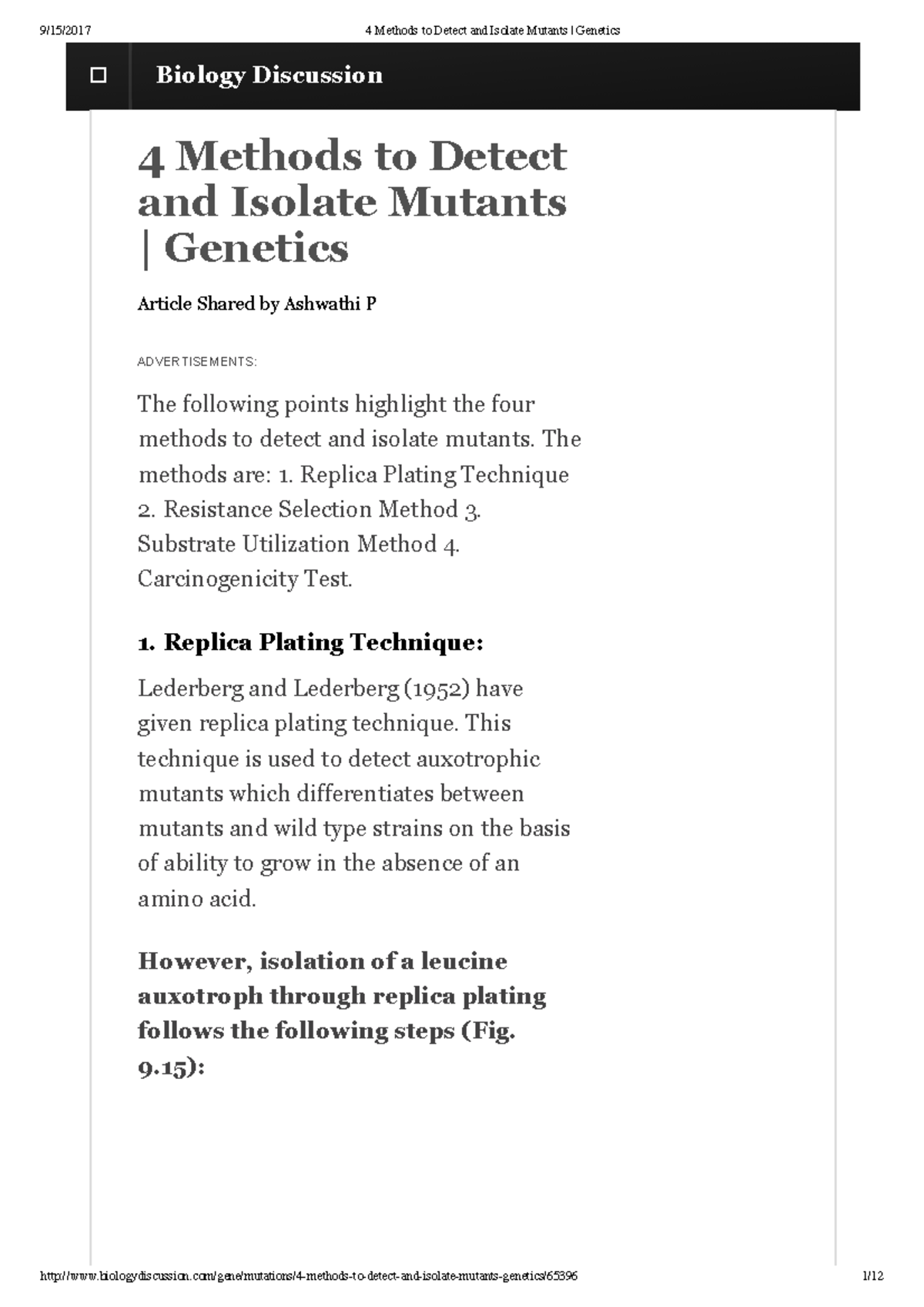 4 Methods for Detecting & Isolating Mutants in Genetics - Studocu