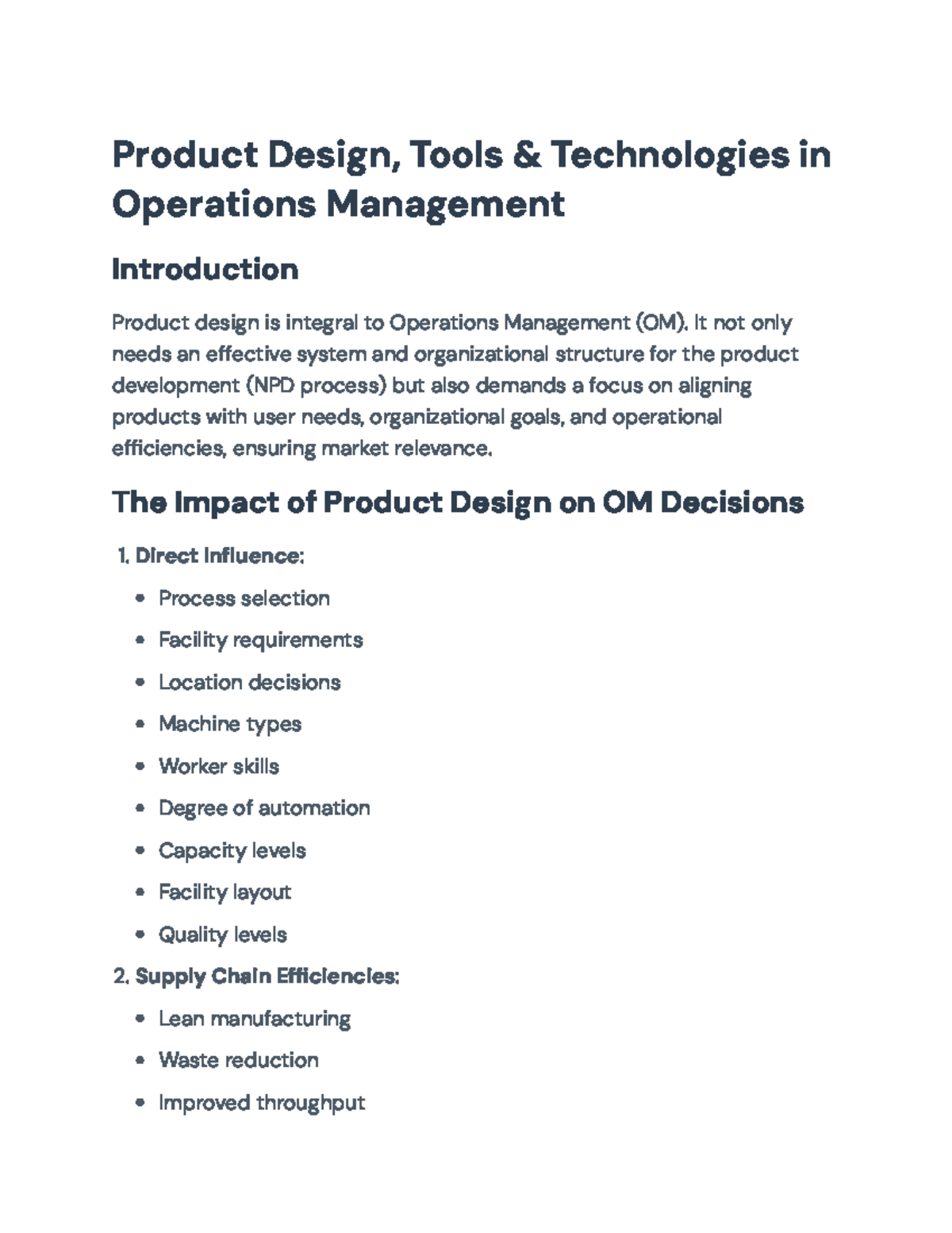 Product Design Impact on Operations Management (OM) - Course Code OPM ...
