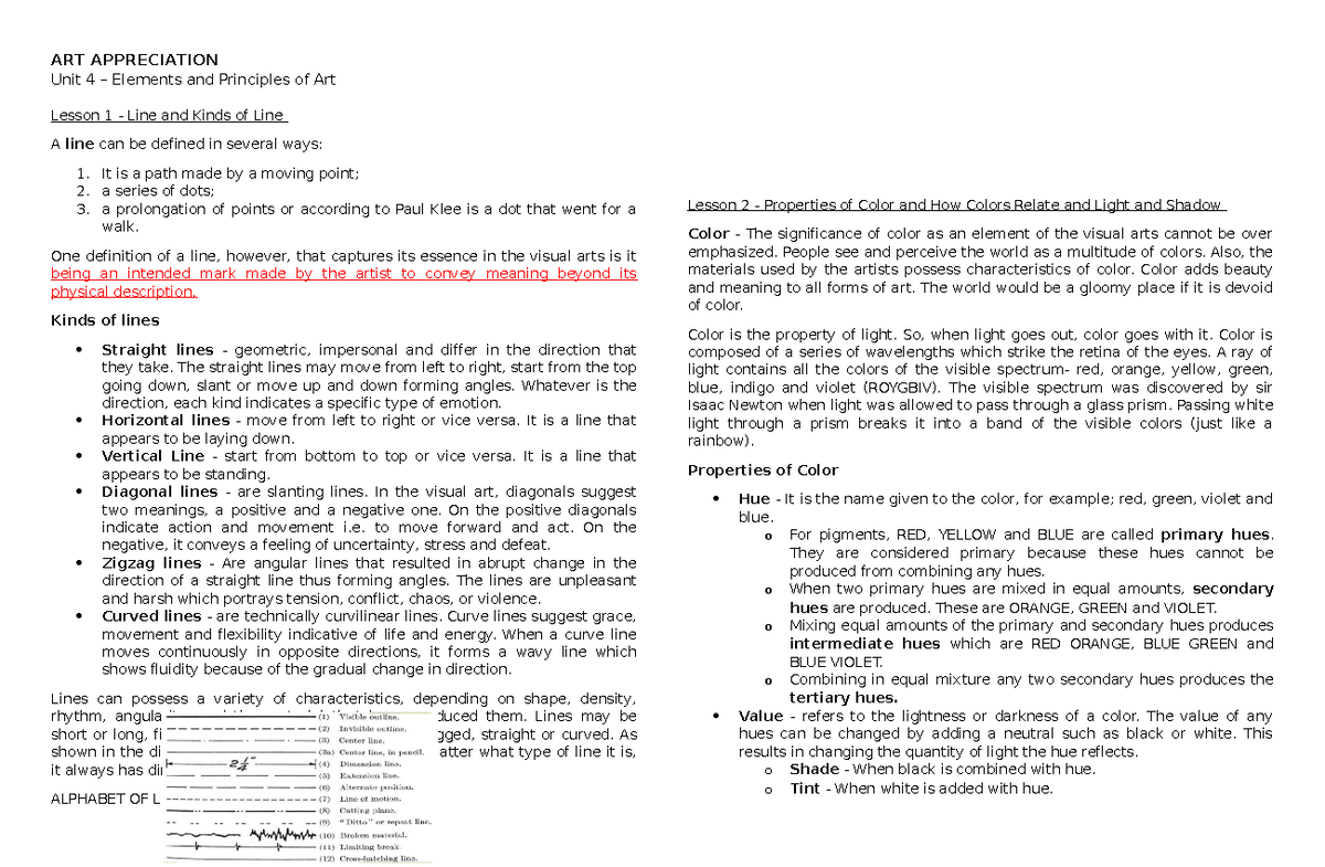 ART 101 - Unit 4 Notes: Elements & Principles of Art - Studocu