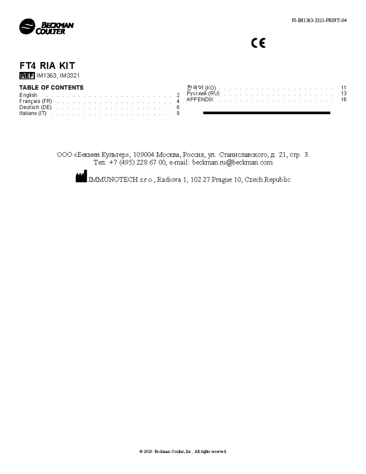 FT4 RIA Kit Instructions and Safety Data (IM1363, IM3321) - Studocu