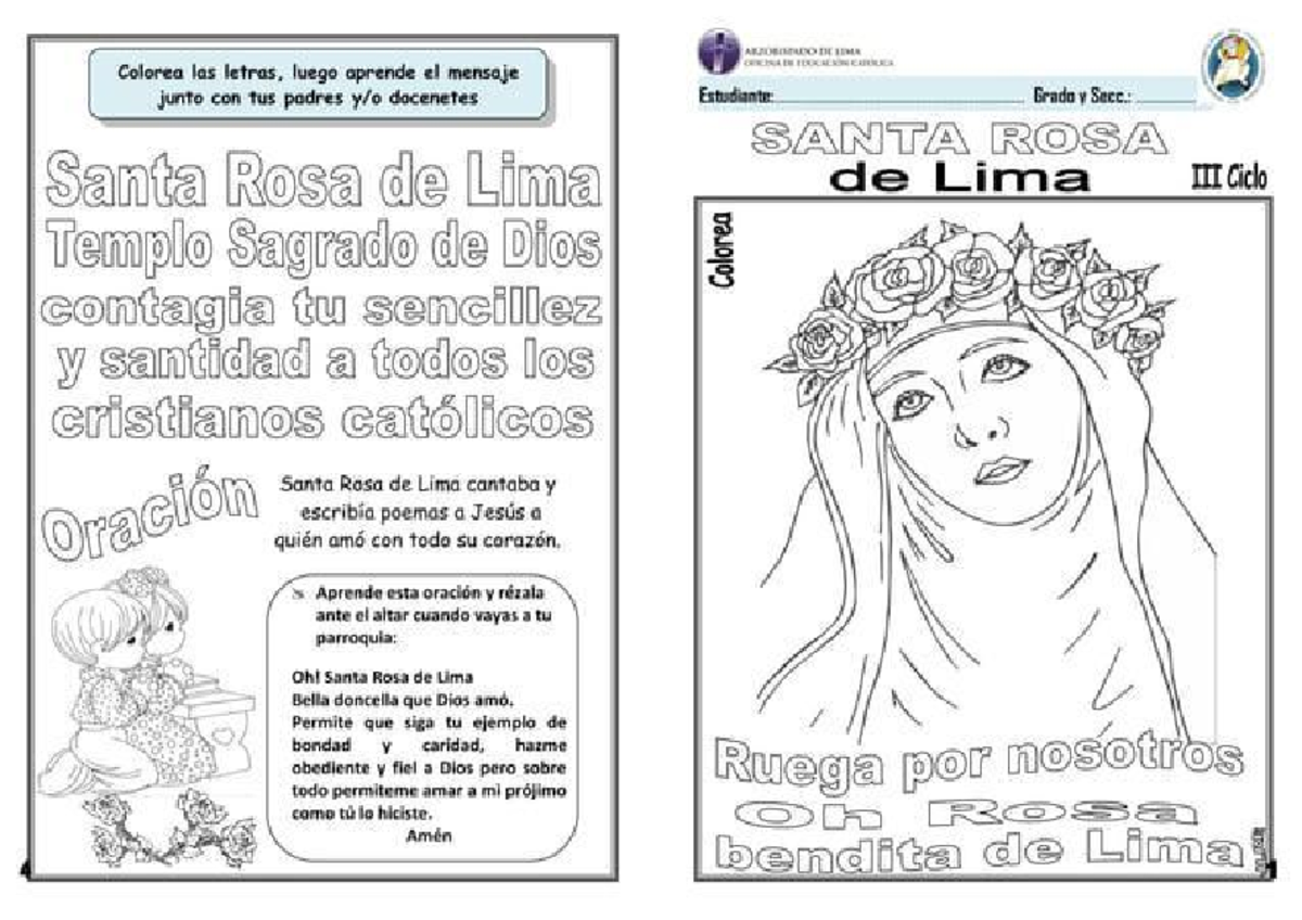 Colorea y Aprende: Mensaje de Santa Rosa de Lima - Studocu