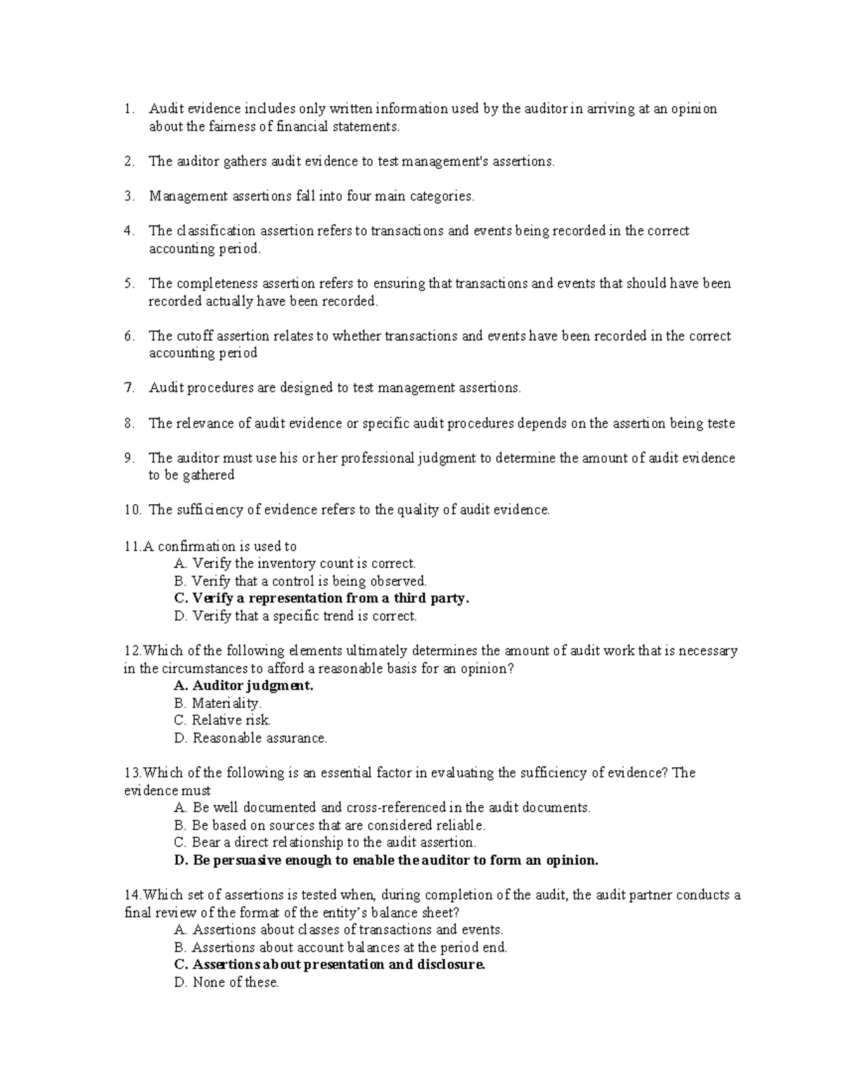 Audit Evidence Practice Guide for ACC 101: Understanding Assertions ...