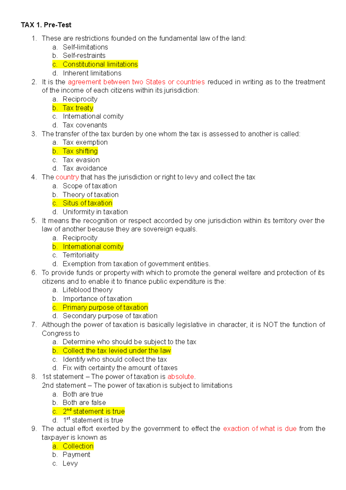 TAX-EXAM - Comprehensive Pretest and Post Test Questions for Taxation ...