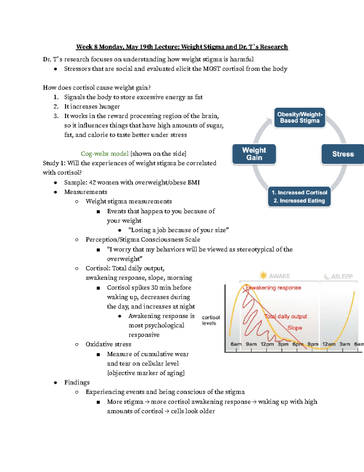 Psych 150 - Health Psychology Lecture Notes: Weight Stigma, Coping ...