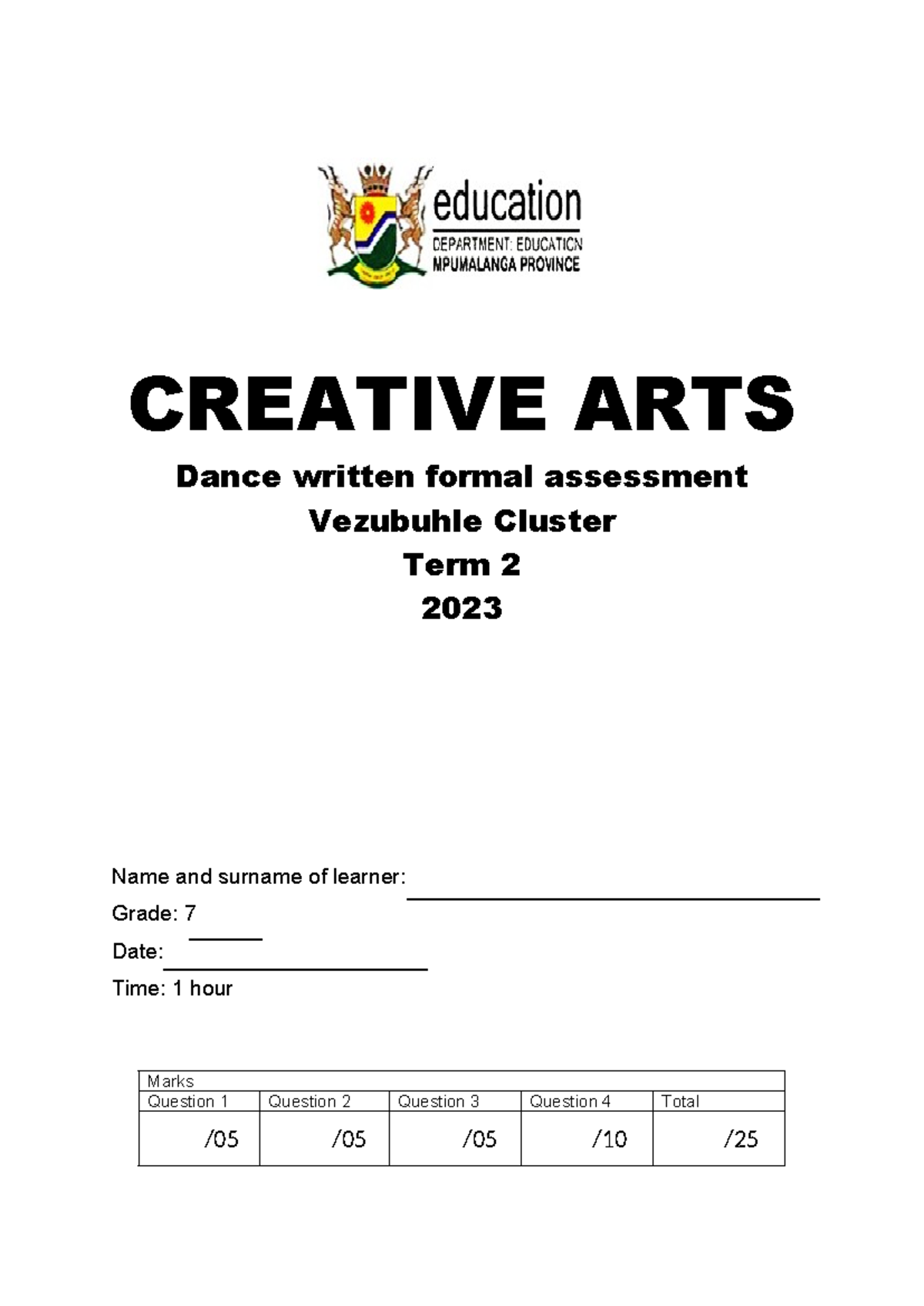 CA T2 Dance Test - Written Formal Assessment 2023 - Studocu
