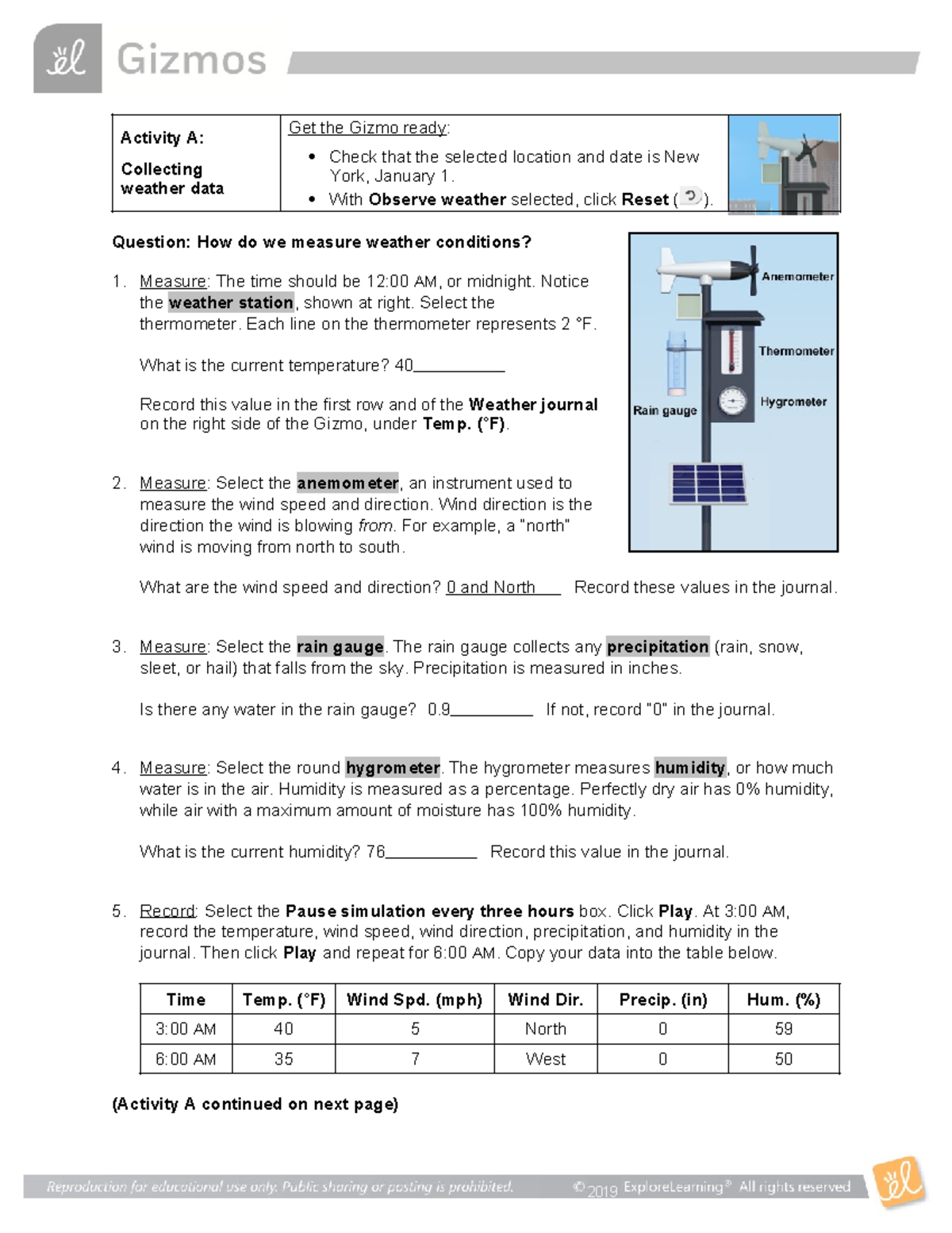 Weather Observations Using Gizmo - Student Sheet for Science 101 - Studocu