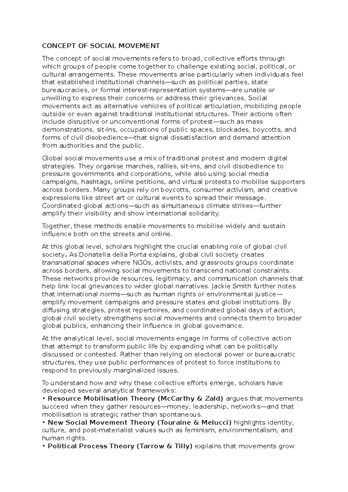 Concept of Social Movements: An Analytical Overview - Studocu