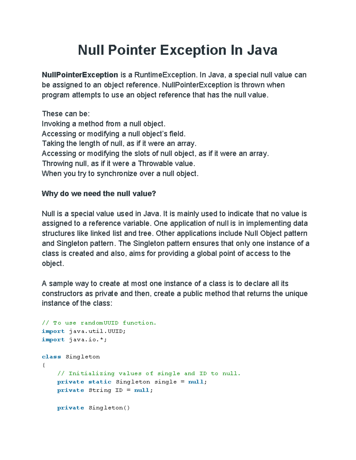 Null Pointer Exception In Java - Null Pointer Exception In Java ...
